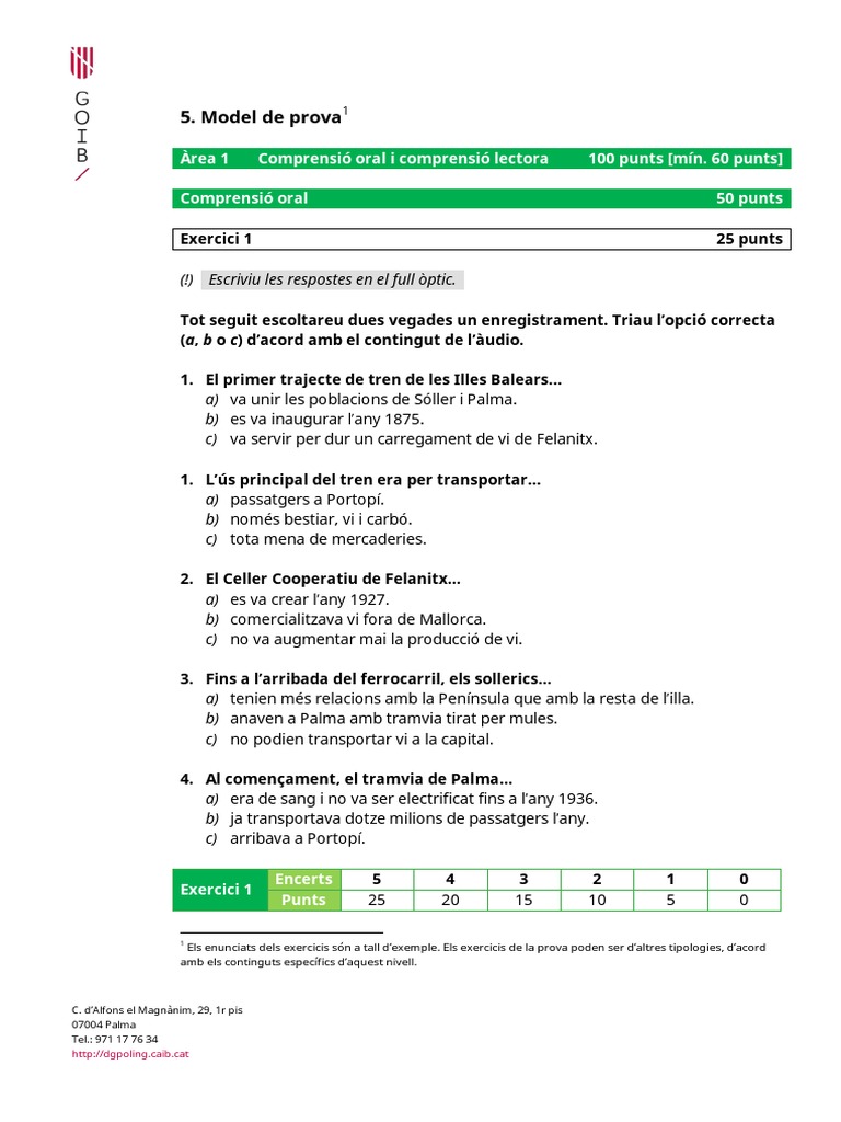 Examen b1 Catala 2019 | PDF