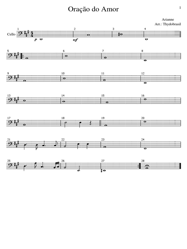 Oração Do Amor DA CAPO - Cello Lá Maior | PDF