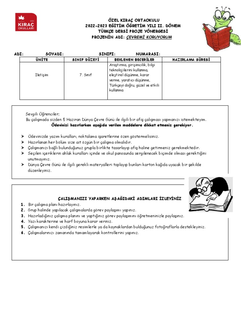 Türkçe Dersi II. Dönem Proje Yönergeleri | PDF