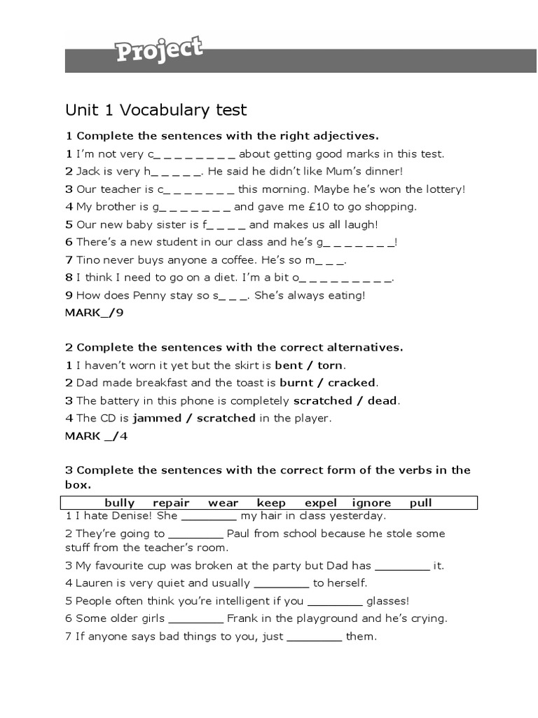 Project 5 Vocabulary Tests | PDF