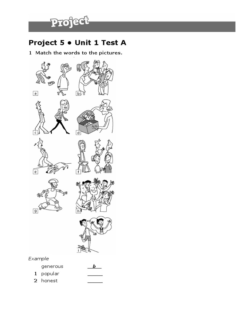 Project 5 - Unit 1 Test A: 1 Match The Words To The Pictures | PDF ...