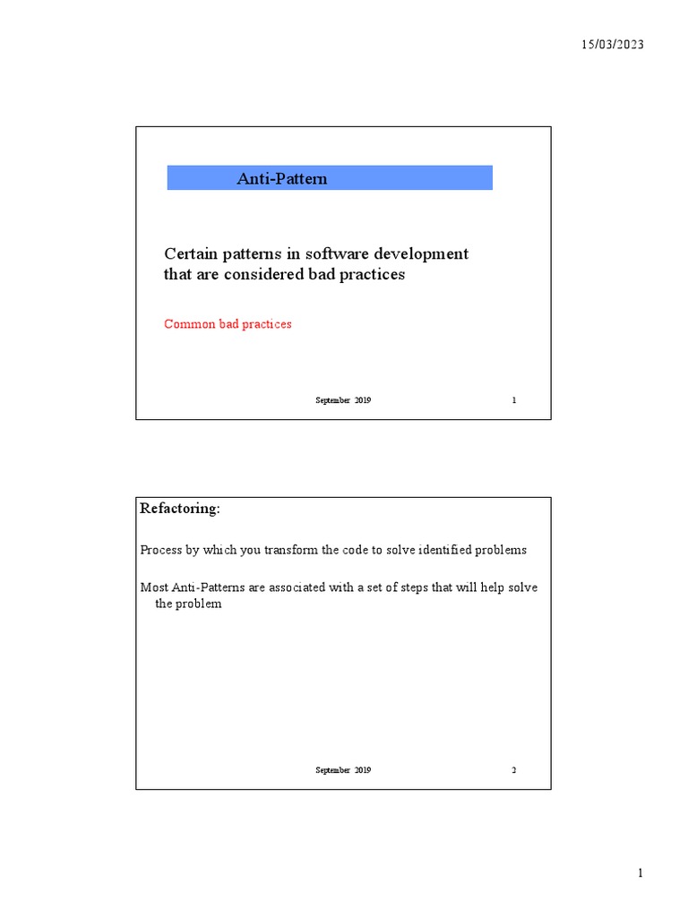 Anti Patterns | PDF | Object Oriented Programming | Computer Programming