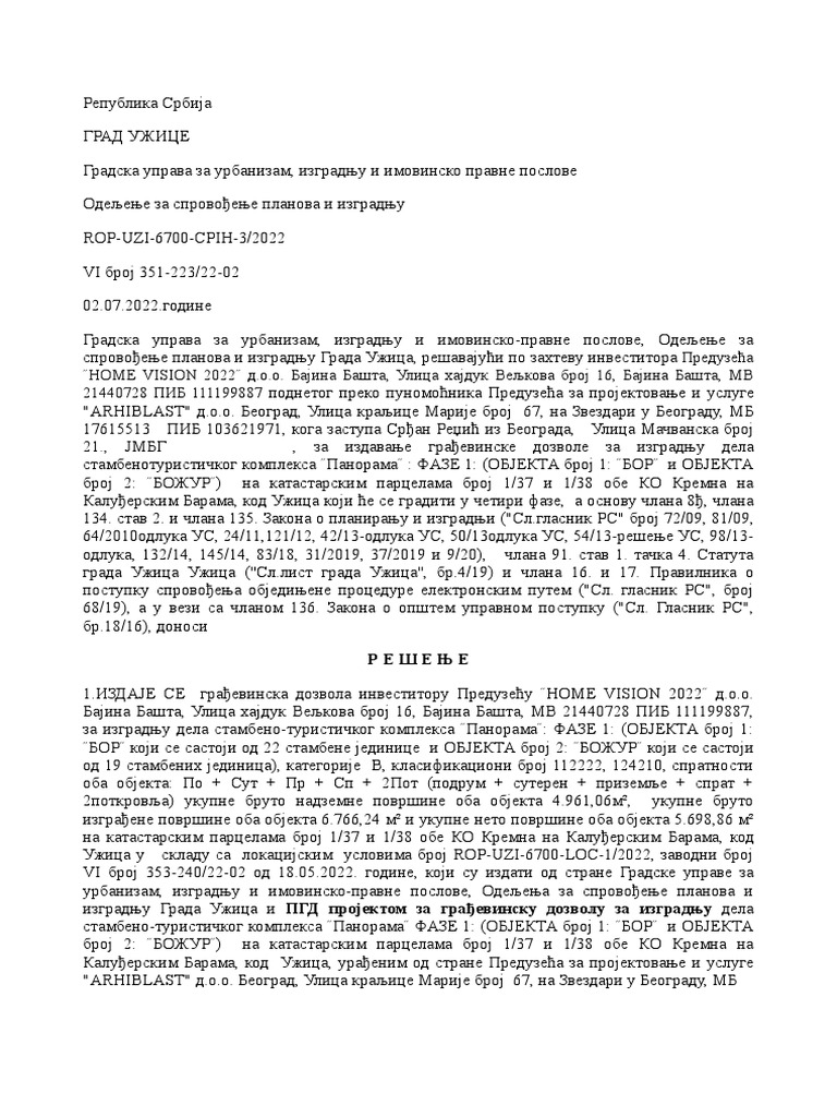 Грађевинска дозвола Верзија за објављивање 20221227211510 Pdf