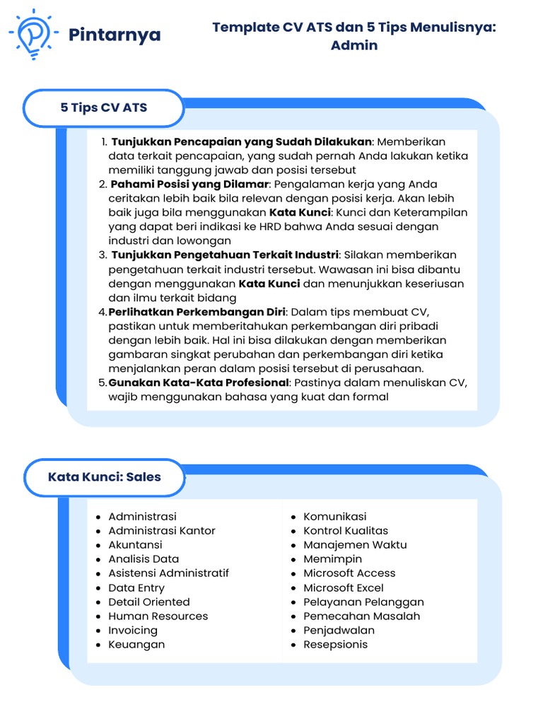 Tips CV ATS Dan Kata Kunci Admin | PDF