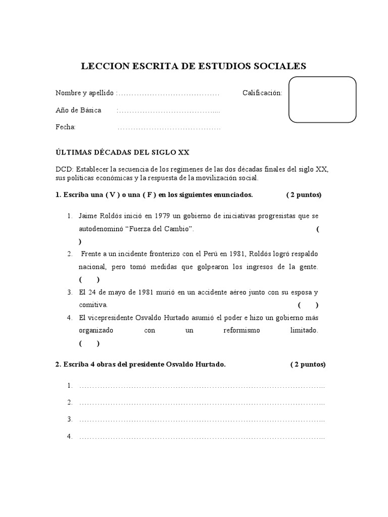 7 Leccion Escrita de Estudios Sociales | PDF | Gobierno