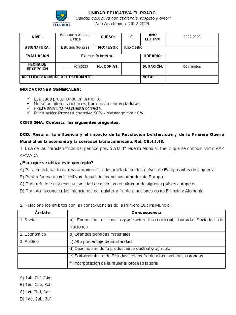 10° EESS EXA 1-2023 | PDF | Guerra Fría | Gran depresion