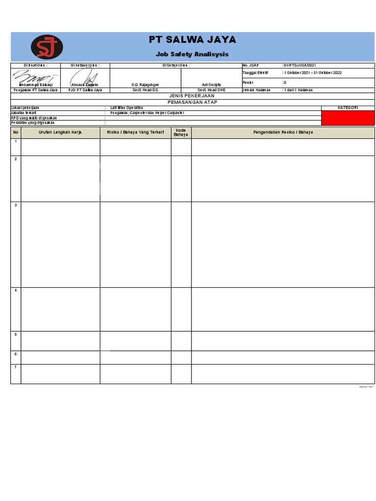 01-Form JSA Kontruksi | PDF