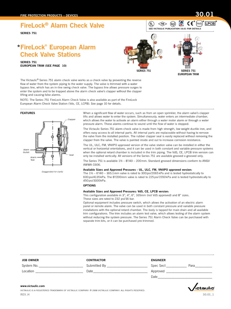 30.01 FireLock Style 751 - Alarm | PDF | Valve | Fire Sprinkler System