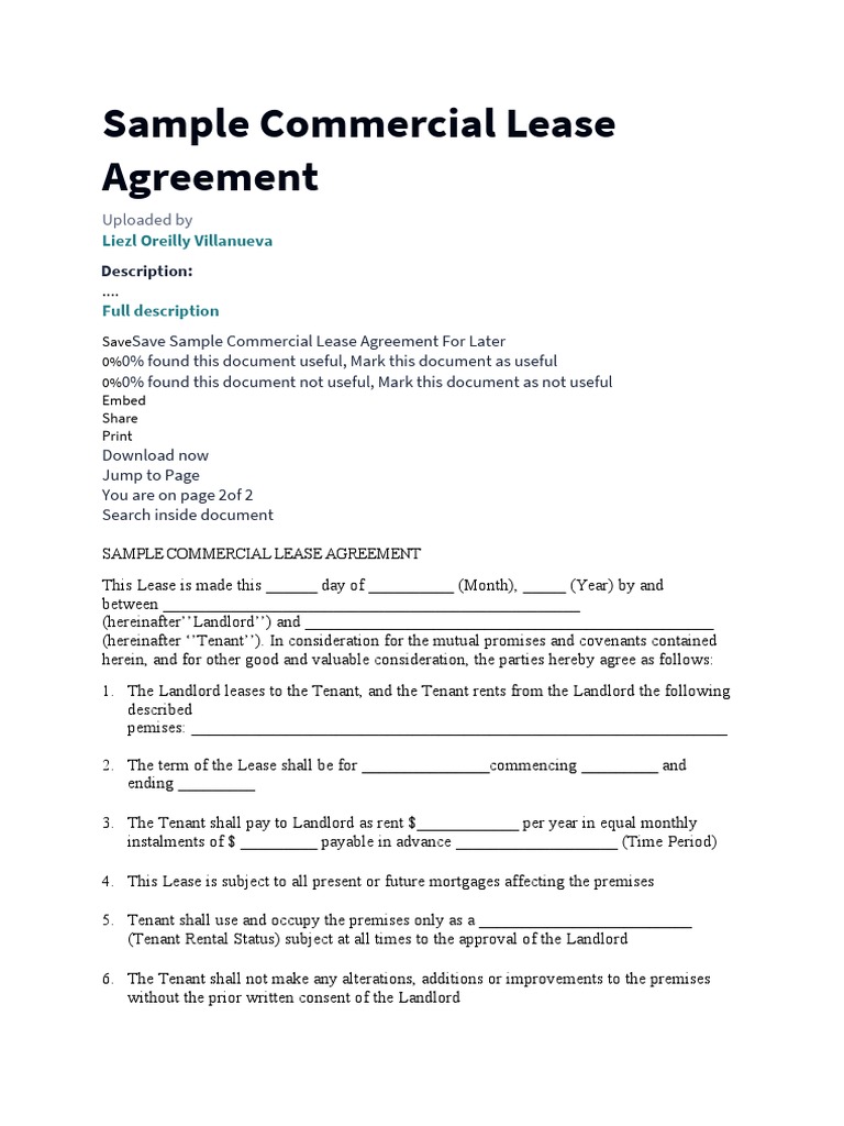 Sample Commercial Lease Agreement | PDF | Lease | Leasehold Estate