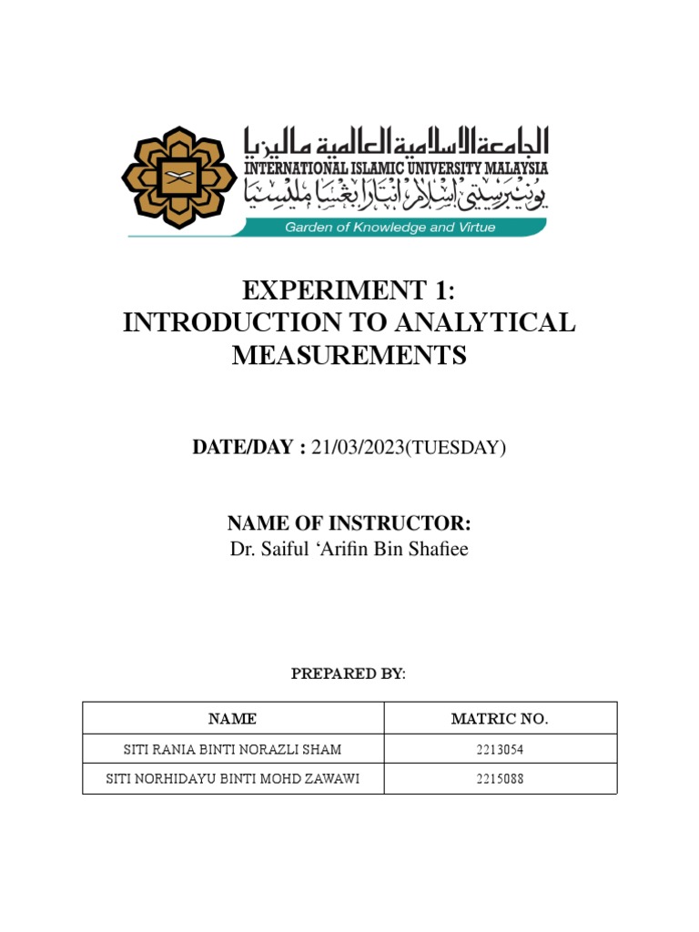 Introduction To Analytical Measurement Lab Report | PDF | Weighing ...