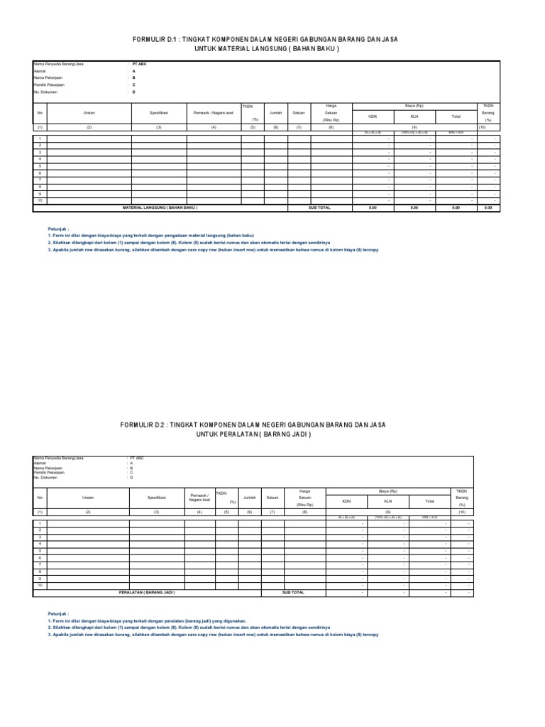Formulir TKDN untuk Barang dan Jasa | PDF