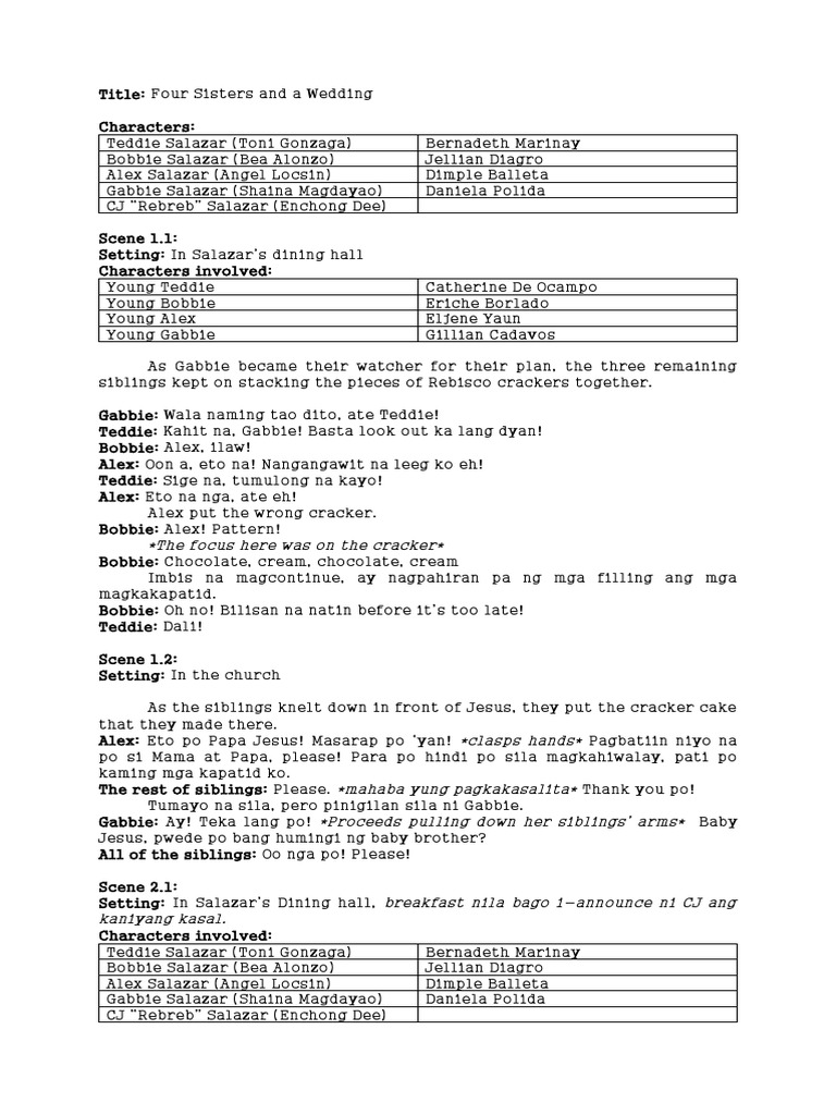 Four SIsters and A Wedding Script | PDF