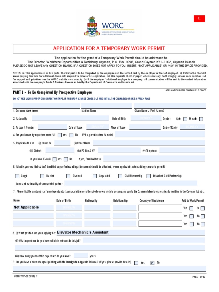 WORC Temporary Work Permit Employee E P | PDF | Pension | Insurance