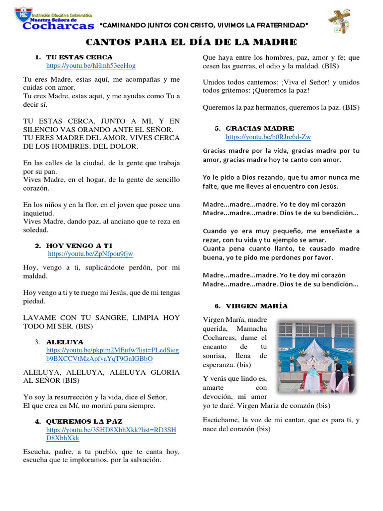 Cantos para El Día de La Madre | PDF | Oración | Amor