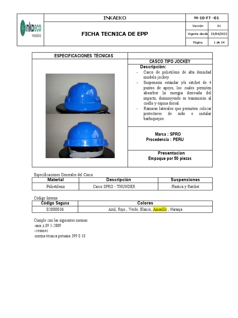 Fichas Tecnicas de Epp | PDF | Casco | Soldadura