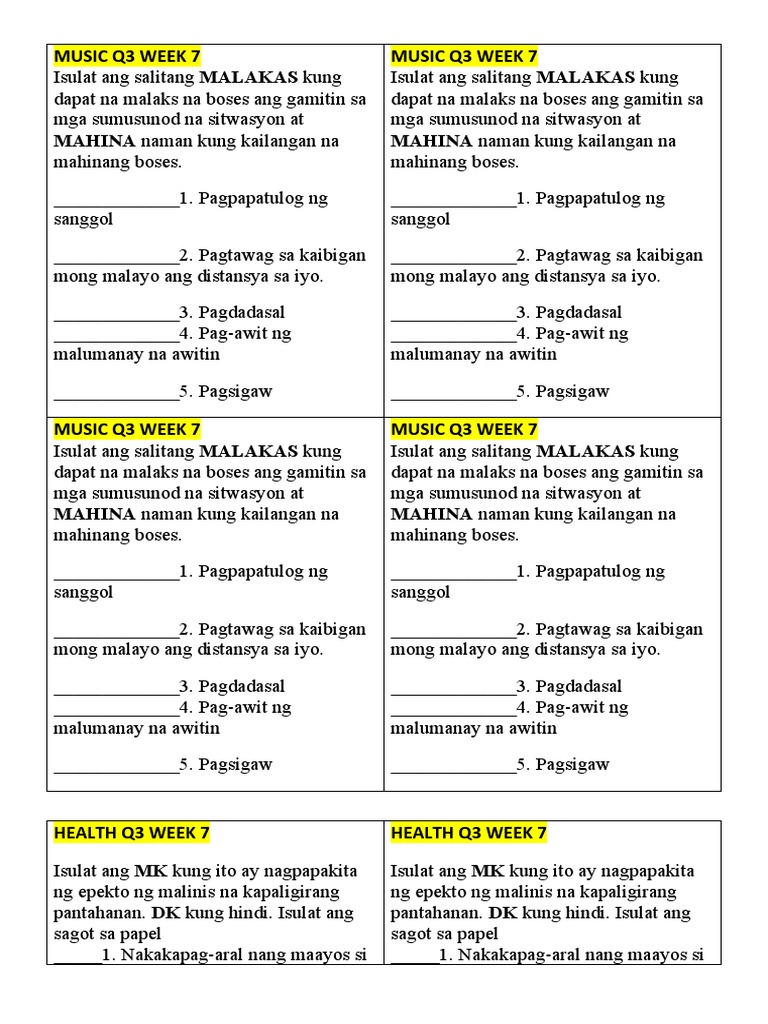 Mapeh Worksheets Week 7 | PDF