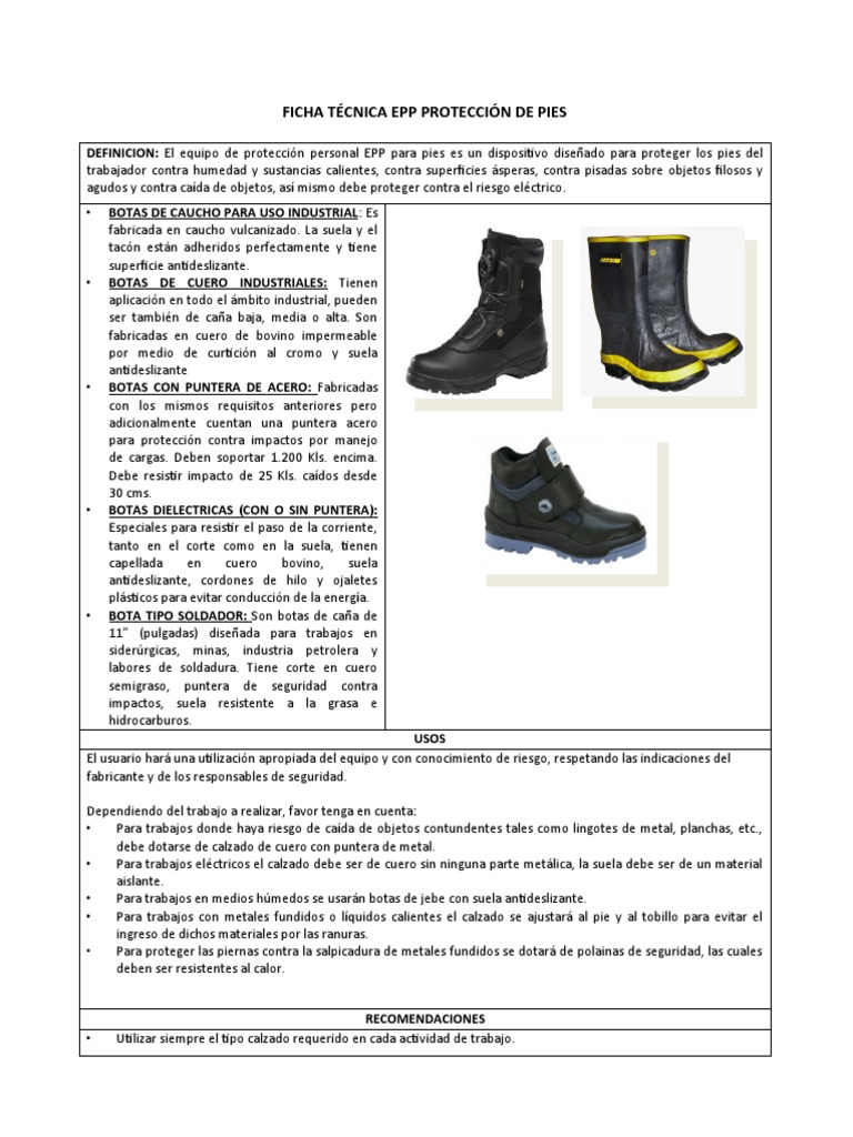 Ficha Tecnica Epp Protección de Pies | PDF | Bota | Soldadura
