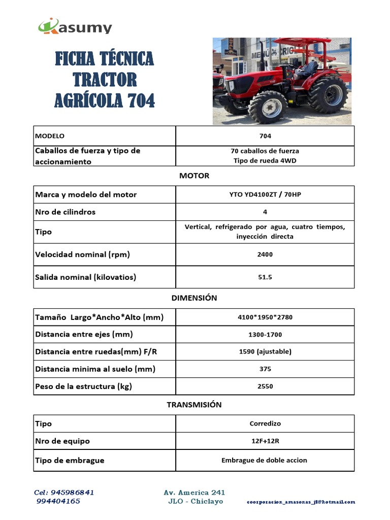 Ficha Técnica Tractor 70HP | PDF | Bienes manufacturados | Industria ...