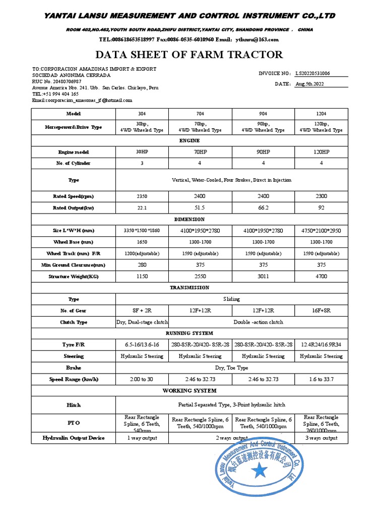Data Sheet of Farm Tractor | PDF | Transport | Manufactured Goods