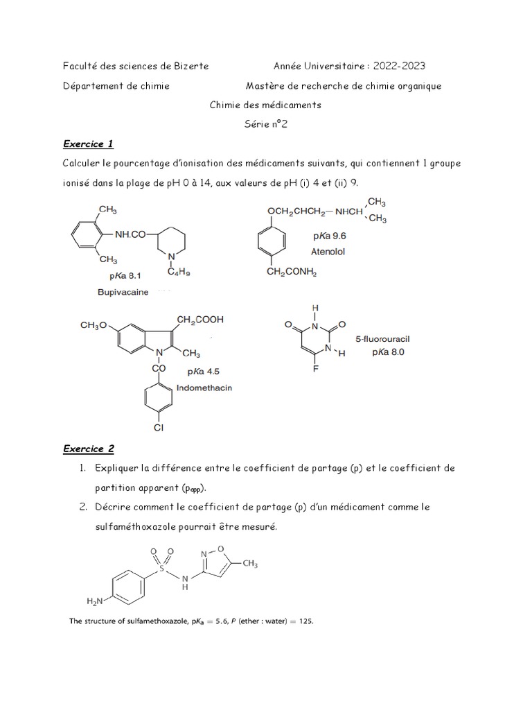 Exercice sur la chimie des médicaments | PDF | Sciences et mathématiques
