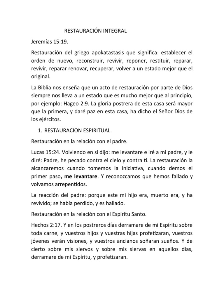 Restauración Integral en la Biblia | PDF | Creencia religiosa y doctrina