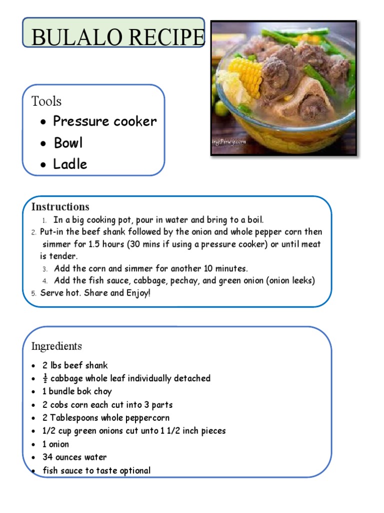 Bulalo Recipe | PDF | Sauce | Grilling