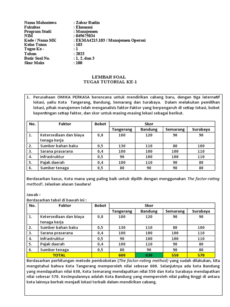 Lembar Soal Tugas Tutorial Ke-1: Method!. Jelaskan Alasan Saudara! | PDF