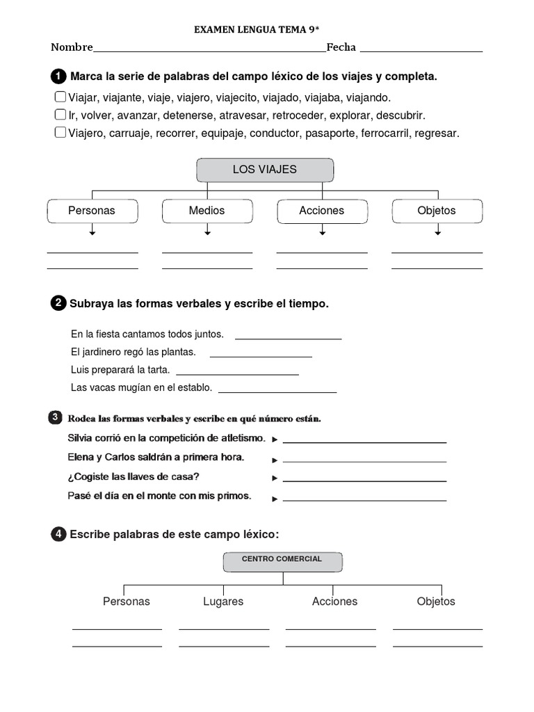 Nombre Fecha: Marca La Serie de Palabras Del Campo Léxico de Los Viajes ...