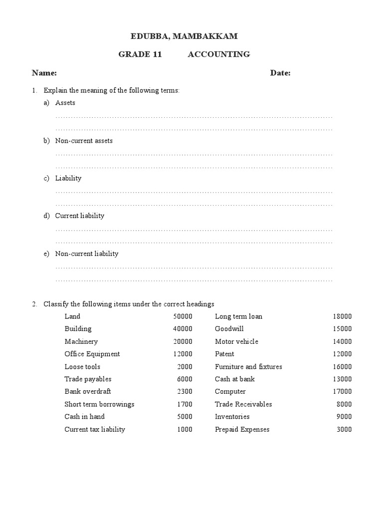 Accounting Worksheet for Students | PDF | Finance & Money Management