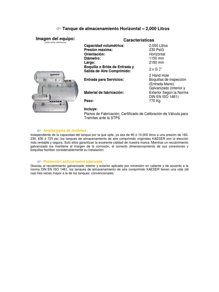 Tanque H-2000 Litros Kaeser Final | PDF