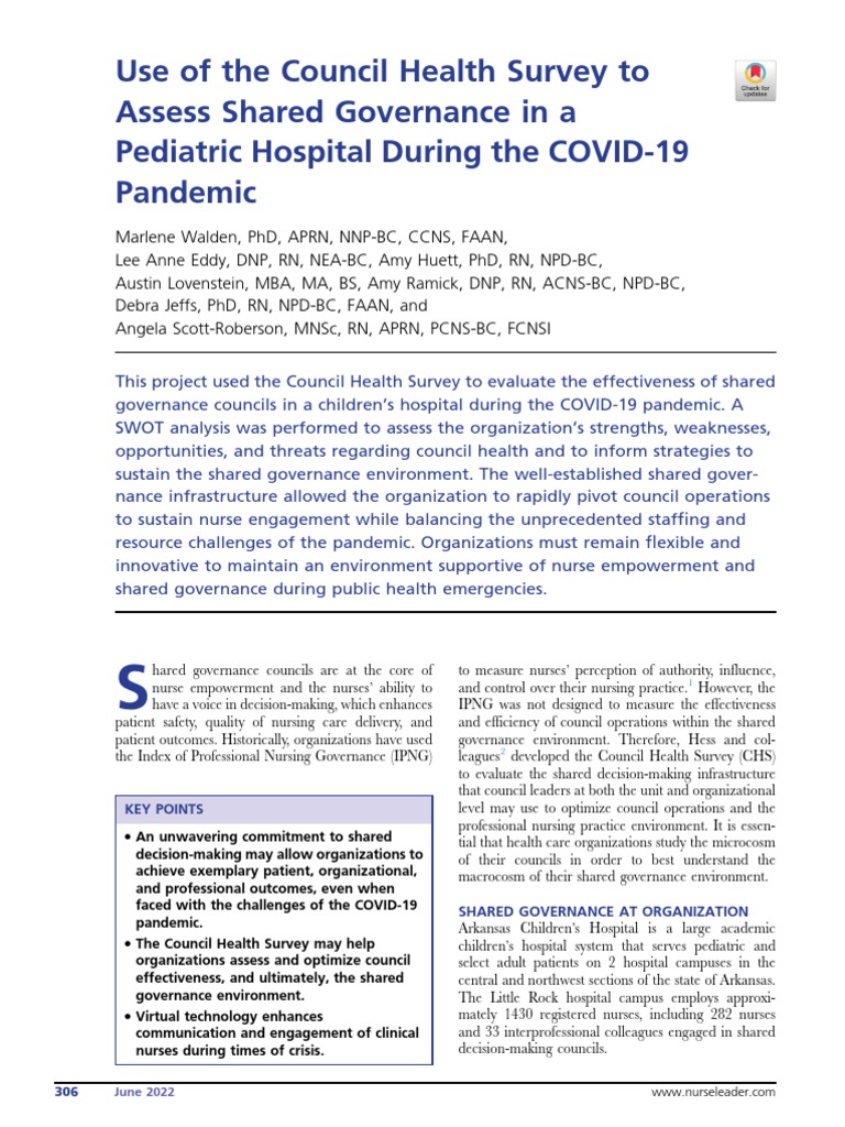 Use of The Council Health Survey To Assess Shared Governance in A ...