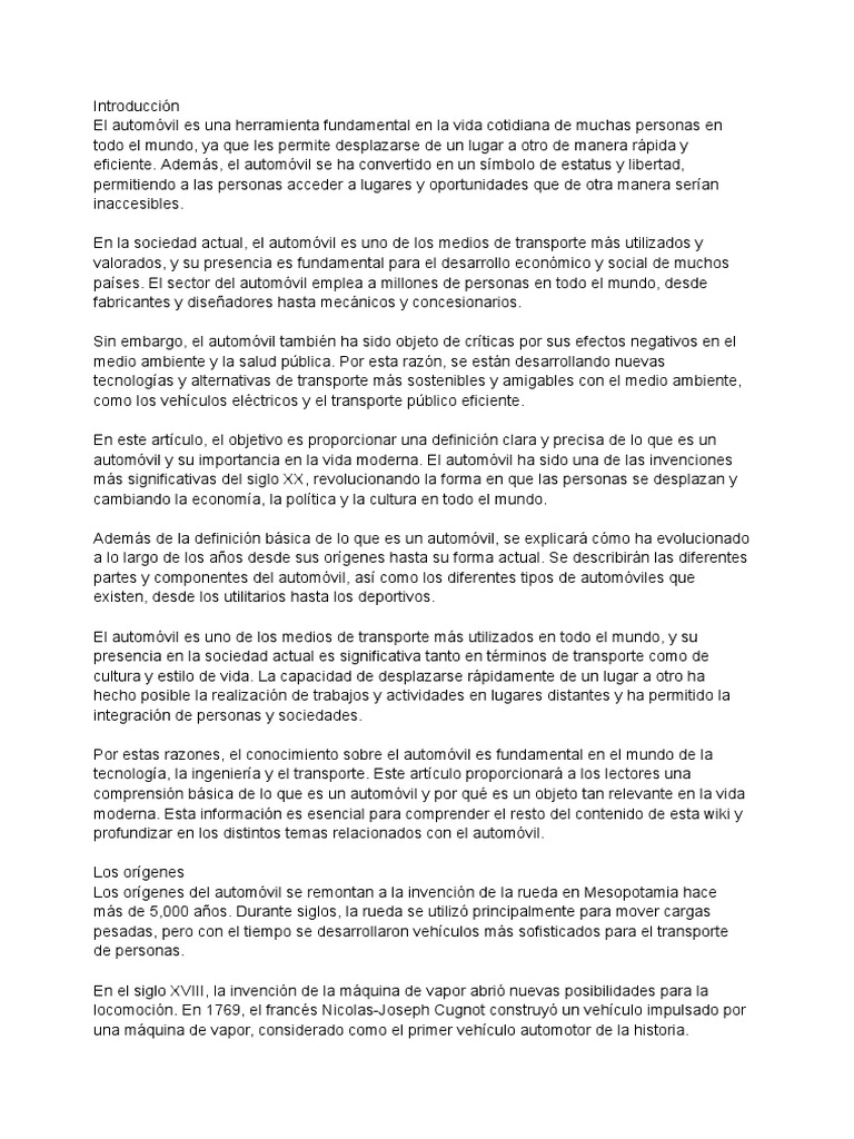 Evolución y Definición del Automóvil | PDF | Coche | Transporte