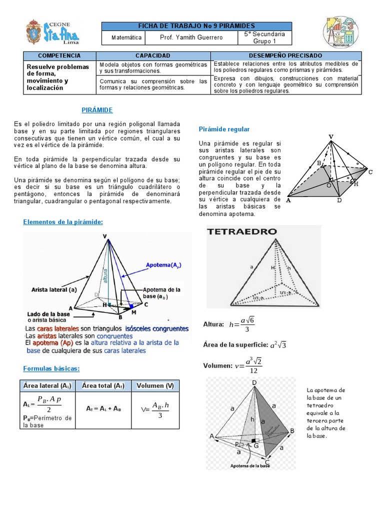 FICHA DE TRABAJO No 9 PIRÁMIDES | PDF | Geometría del plano euclidiano ...