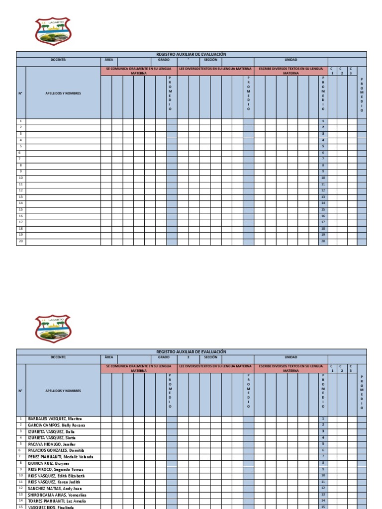 Registro Auxiliar De Evaluación Pdf 5462