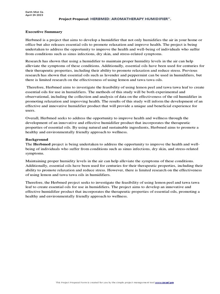 Project Proposal Template | PDF | Essential Oil | Aromatherapy