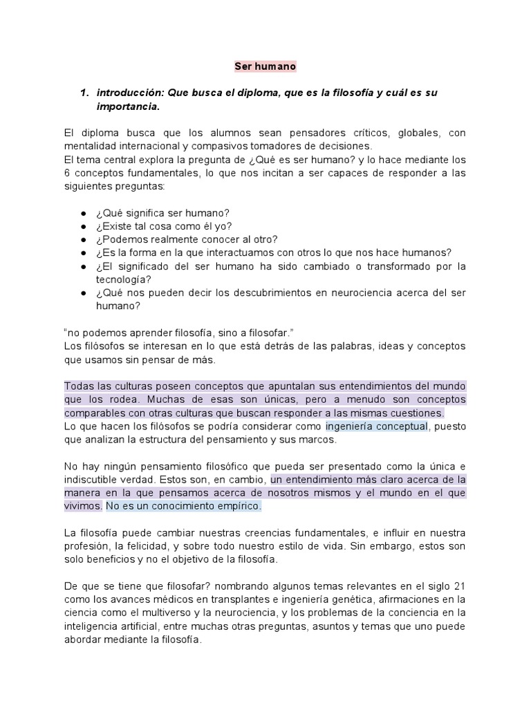 Ser Humano, Filosofía Resumen Mock | PDF | Filosofía de la mente ...