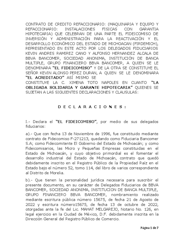 Contrato de Crédito Refaccionario en Michoacán | PDF | Finanzas y dinero