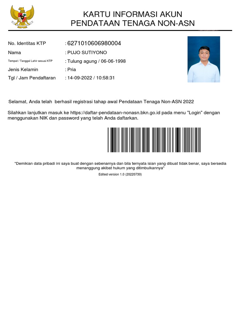 Pendataan Non-ASN 2022: Info Akun | PDF