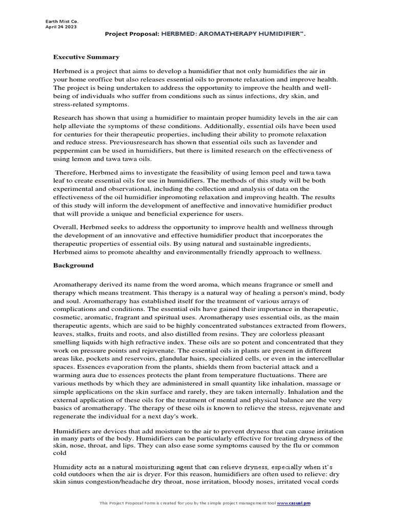 Project Proposal Template 1 | PDF | Aromatherapy | Essential Oil