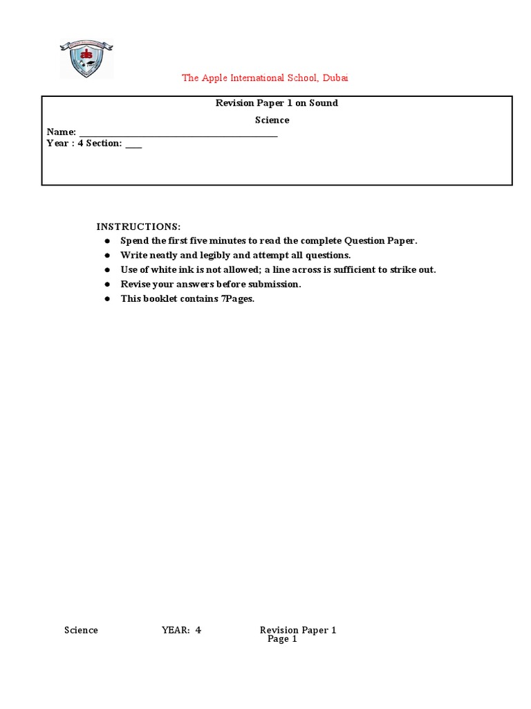 Year 4 Revision Paper 1 On Sound | PDF | Sound | Guitars