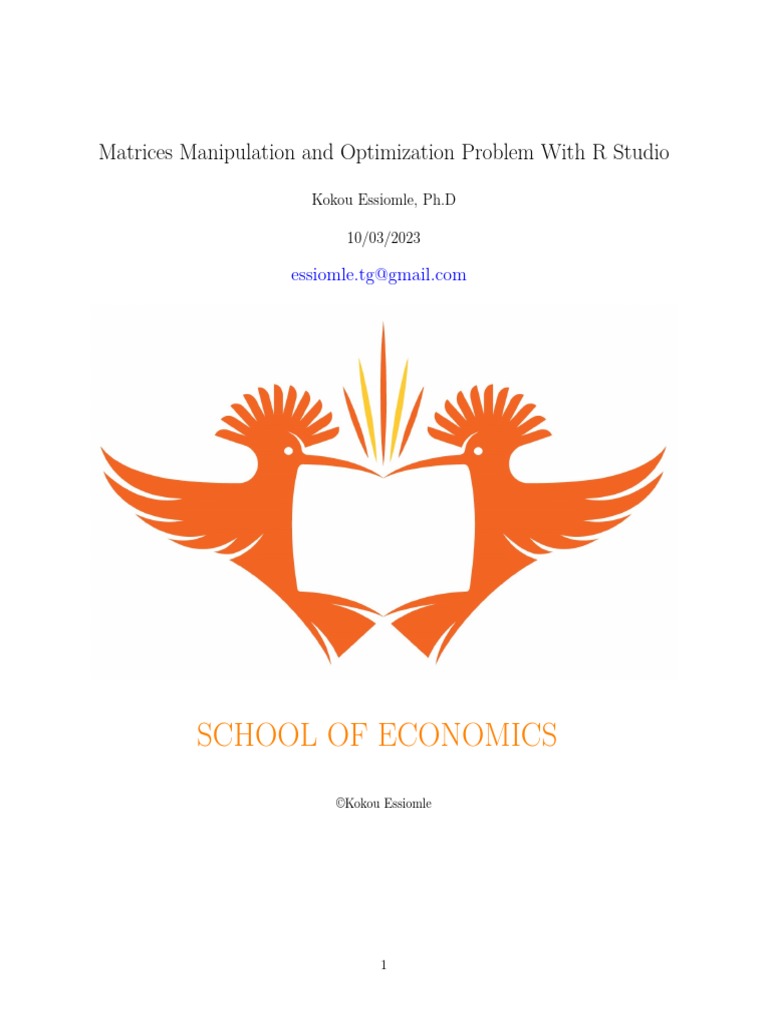 School of Economics: Matrices Manipulation and Optimization Problem ...