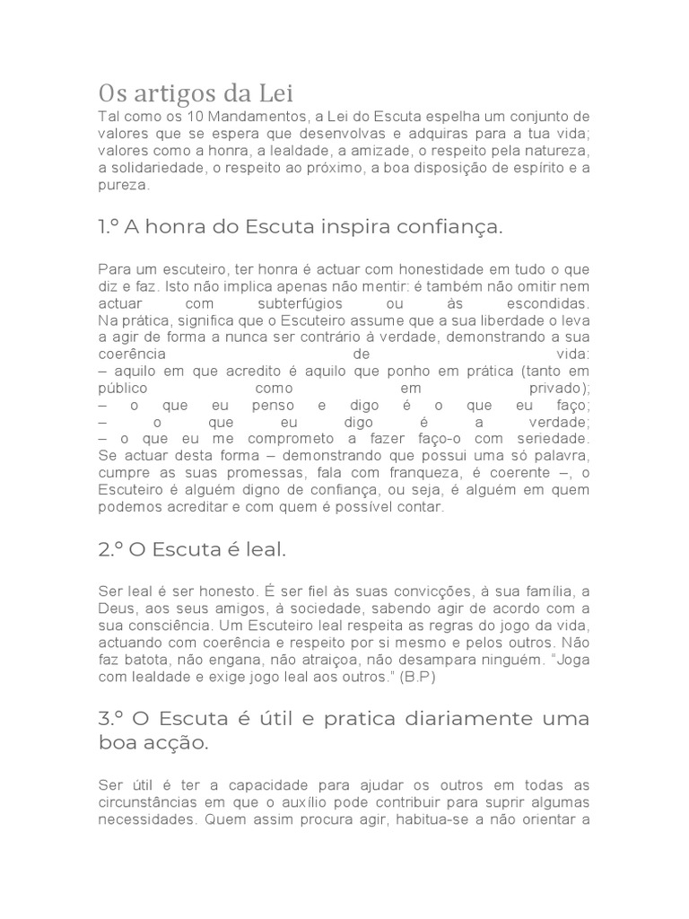 Os Valores Fundamentais da Lei do Escuta | PDF | Fé | Deus