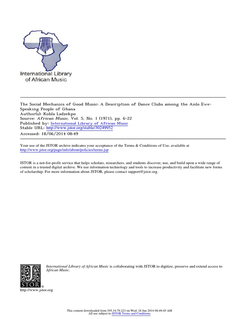 A Description of Dance Clubs Among The Anlo Ewe - Speaking People of ...