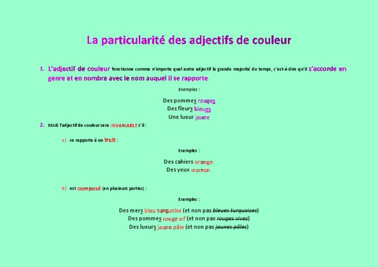 Accord des adjectifs de couleur en français | PDF