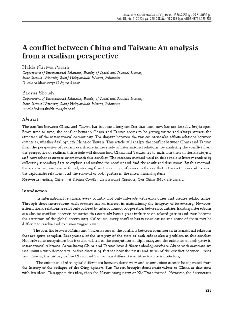 Analyzing the China-Taiwan Conflict | PDF | Taiwan | China