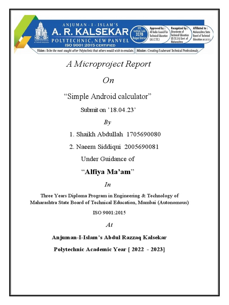 Simple Android Calculator Microproject Report | PDF