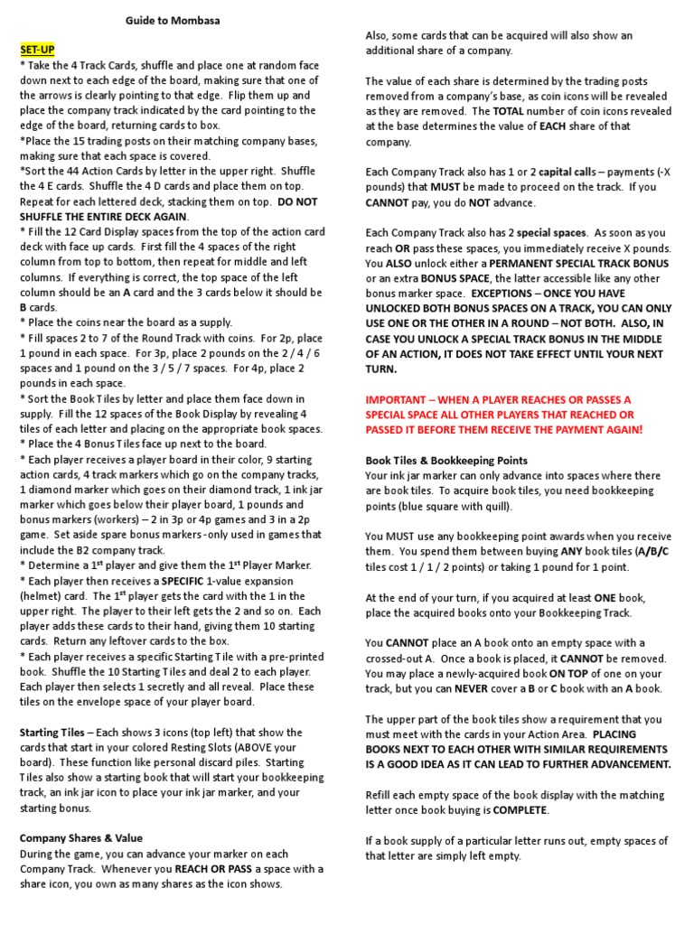 Mombasa Game Setup Guide | PDF | Playing Cards