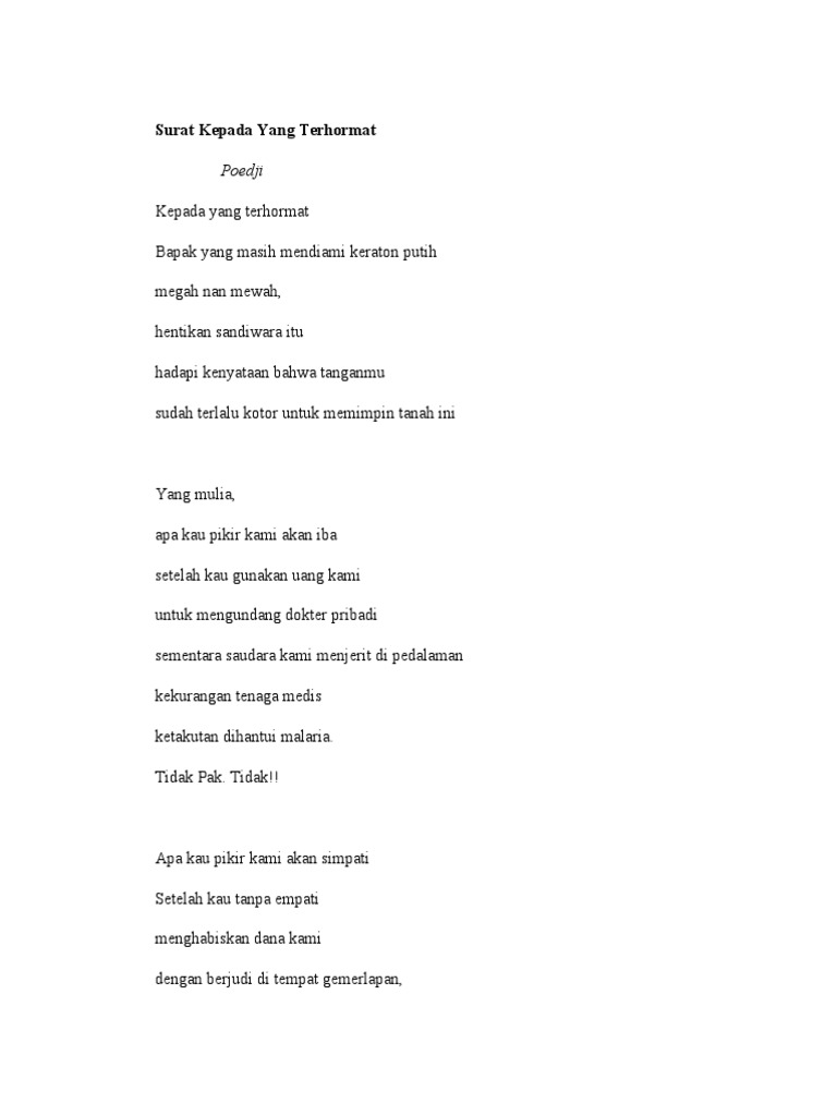 Surat Kepada Yang Terhormat - Poedji - Lomba Samyembara Puisi Rusabesi ...