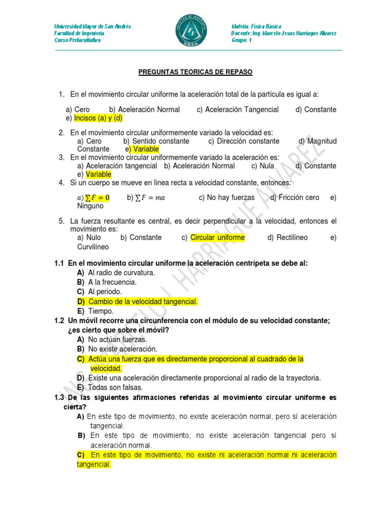 Preguntas Teoricas de Repaso | PDF | Aceleración | Fuerza