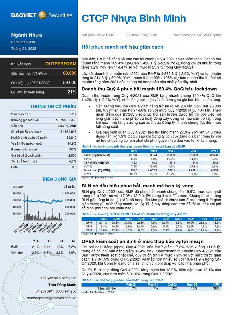 BVSC - BMP Báo cáo cập nhật KQKD 2021 | PDF